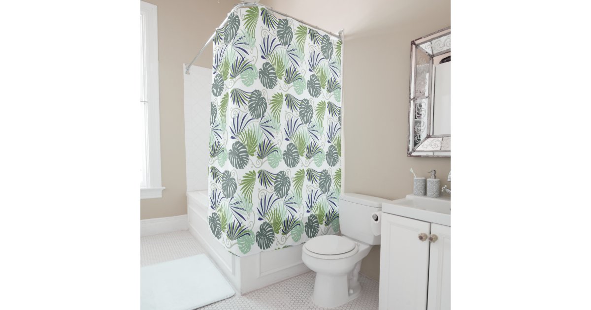 Tropical green modern palm leaf pattern shower curtain | Zazzle