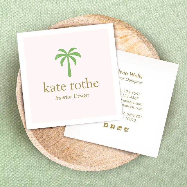Tropical Green Modern Palm Tree Calling Card | Zazzle