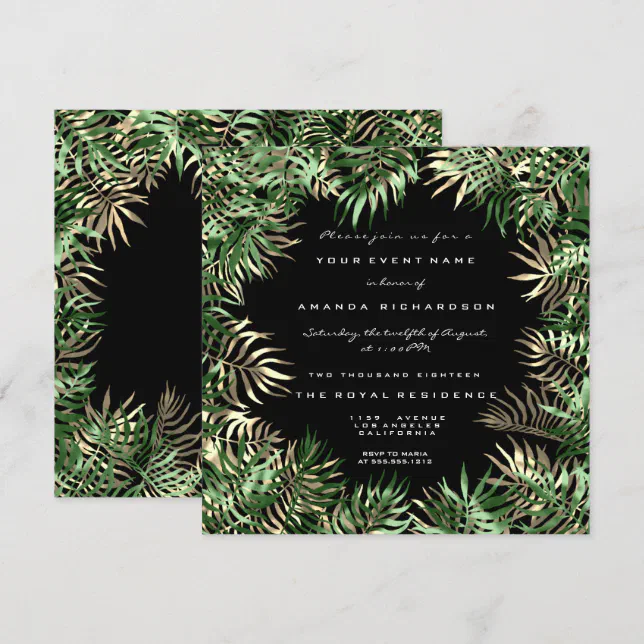 Tropical Green Palm Leaf Fern Woodland Greenery Invitation | Zazzle