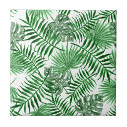 Tropical Green Palm Leaves Summer Pattern Tile | Zazzle