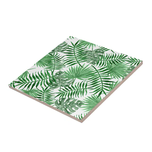 Tropical Green Palm Leaves Summer Pattern Tile | Zazzle