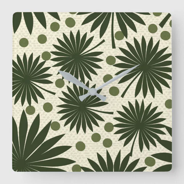 Tropical Green Rainforest Palm Leaf Art Square Wall Clock | Zazzle