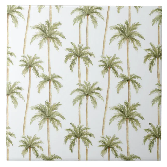 Tropical Green White Palm Trees Ceramic Tile | Zazzle