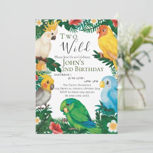 Tropical Greenery Exotic Parrots Wild Birthday Invitation | Zazzle