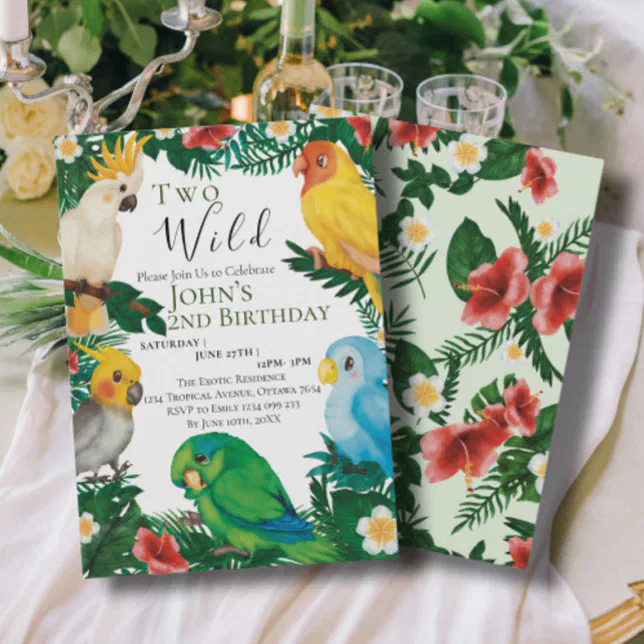 Tropical Greenery Exotic Parrots Wild Birthday Invitation | Zazzle