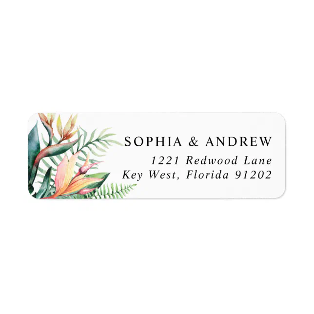 Tropical Greenery Flowers Return Address Label | Zazzle