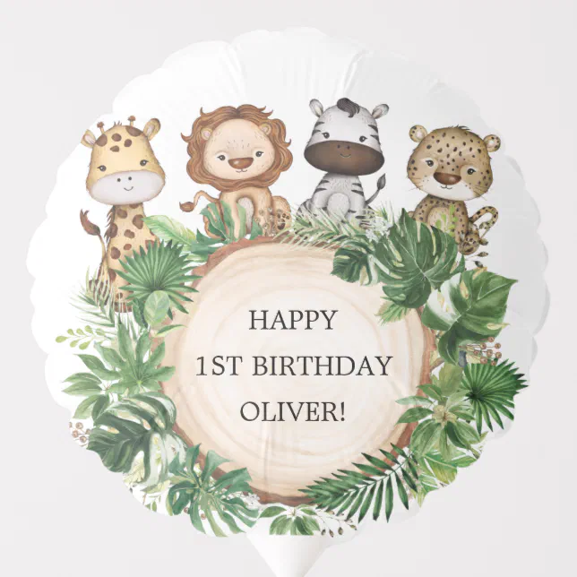 Tropical Greenery Jungle Safari Animals Birthday Balloon | Zazzle