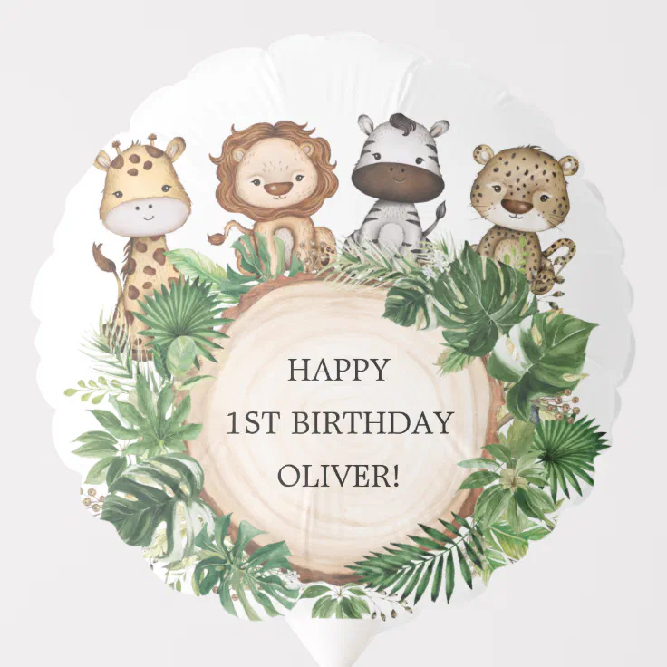 Tropical Greenery Jungle Safari Animals Birthday Balloon | Zazzle