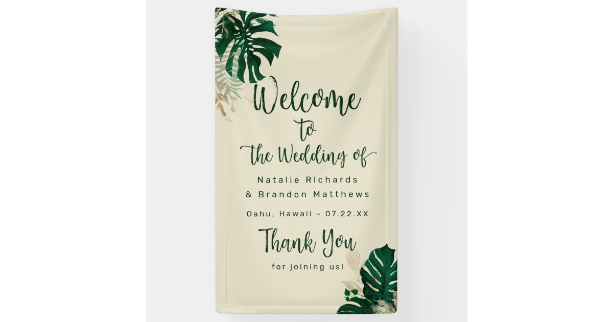 Tropical Greenery & Leaves Chic Wedding Welcome Banner | Zazzle