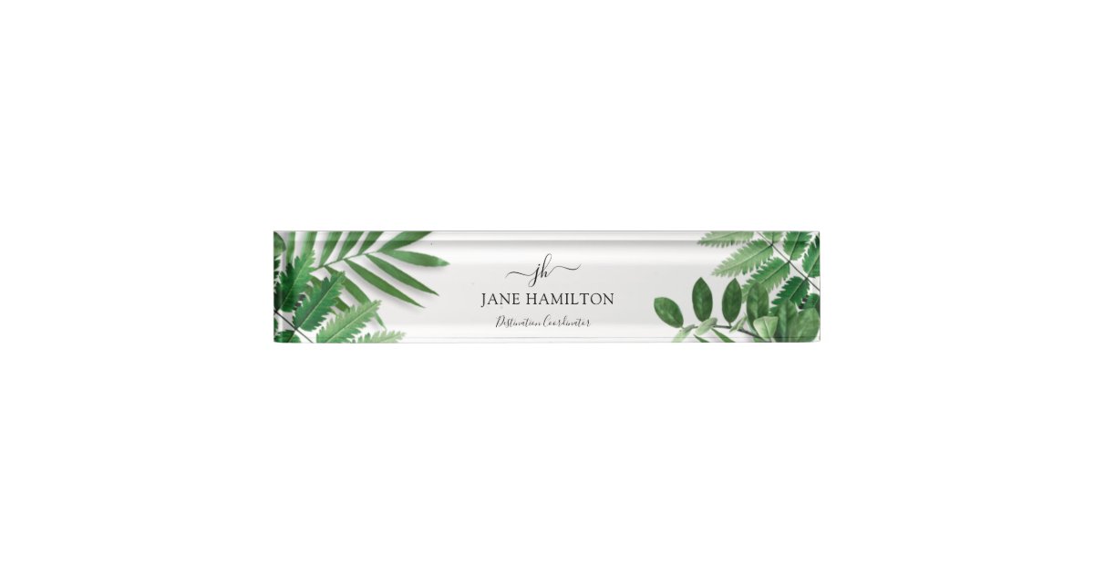 Tropical Greenery Monogram Desk Name Plate | Zazzle