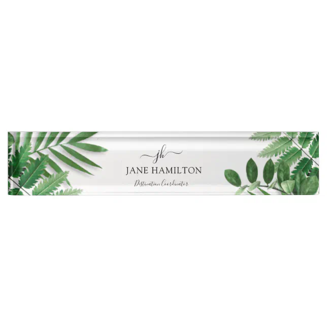 Tropical Greenery Monogram Desk Name Plate | Zazzle