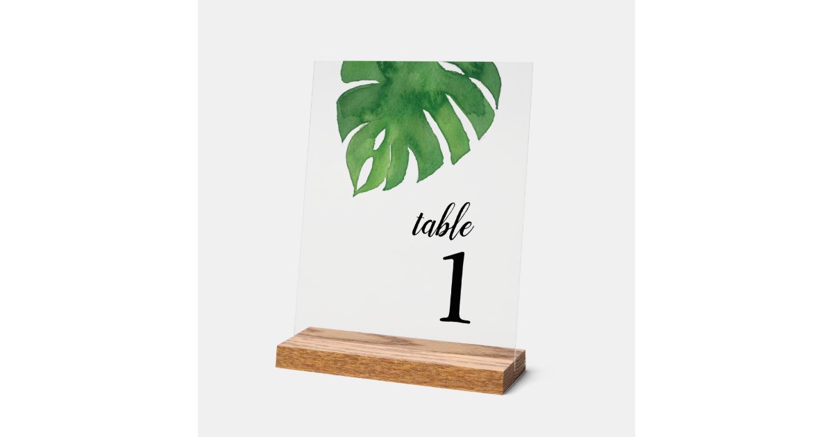 Tropical Greenery Palm Clear Table Number Acrylic Sign | Zazzle