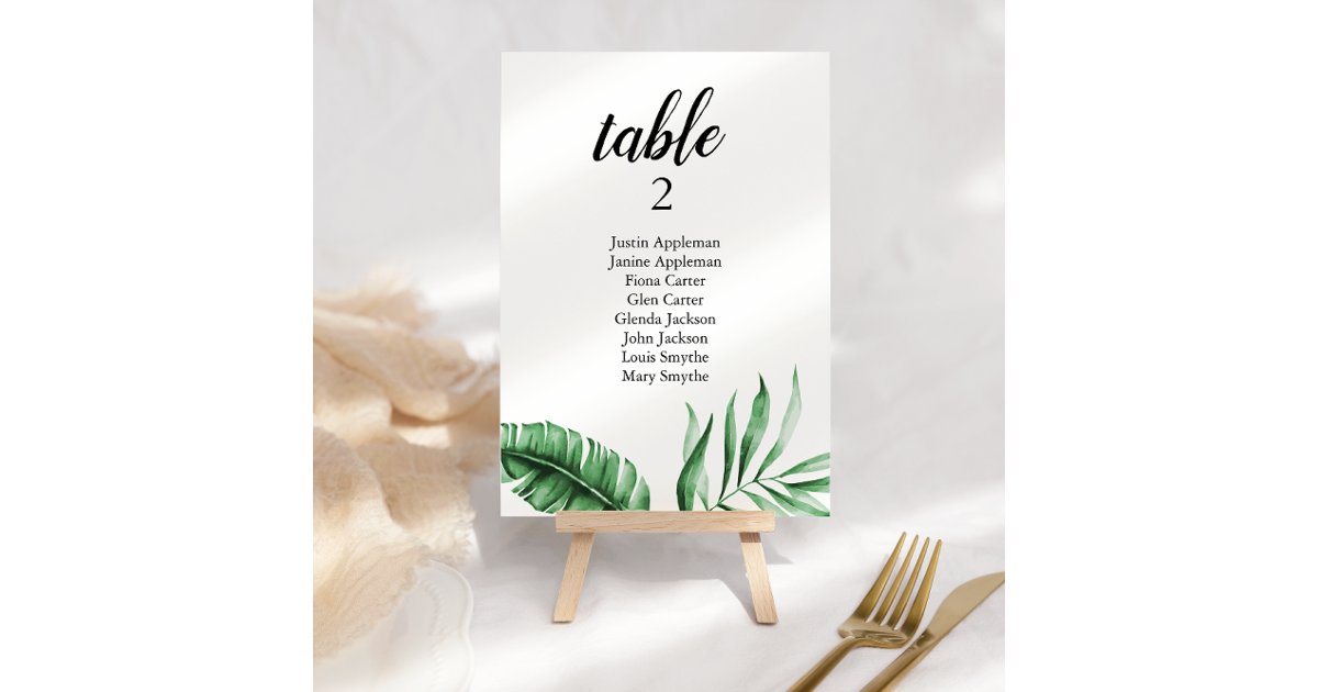 Tropical greenery Palm Seating Chart Table Number | Zazzle