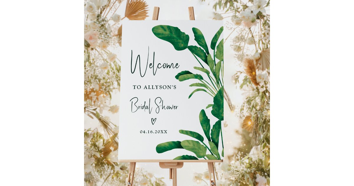 Tropical greenery plant bridal shower welcome foam board | Zazzle