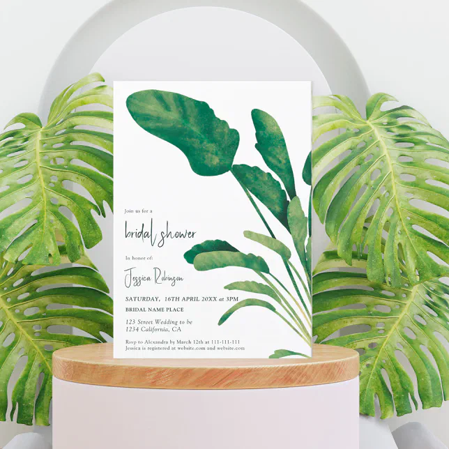 Tropical greenery script plant bridal shower invitation | Zazzle