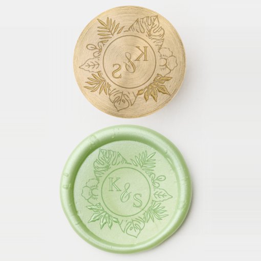 Tropical Greenery Wedding Monogram Wedding Logo Wax Seal Stamp | Zazzle