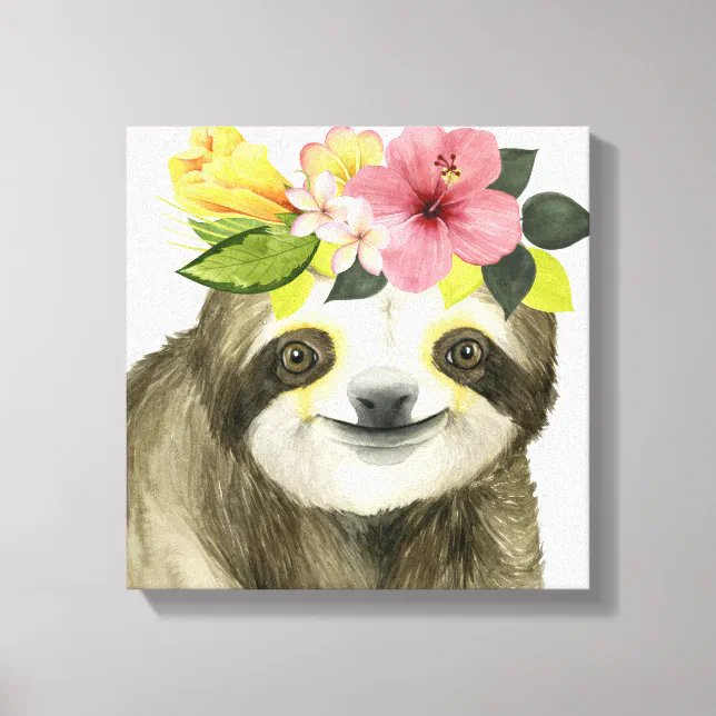 Tropical Halo | Sweet Sloth Canvas Print | Zazzle