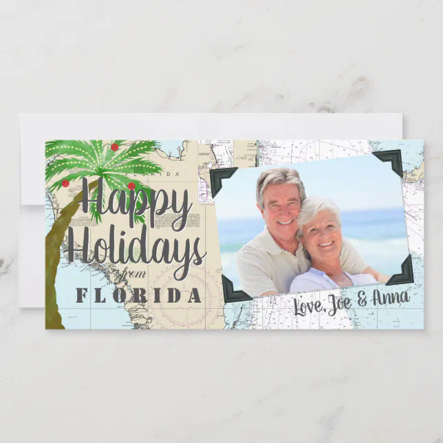 Tropical Happy Holidays from Florida Nautical Holiday Card | Zazzle