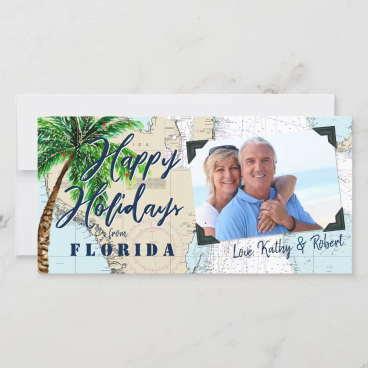 Tropical Happy Holidays from Florida Nautical Holiday Card | Zazzle