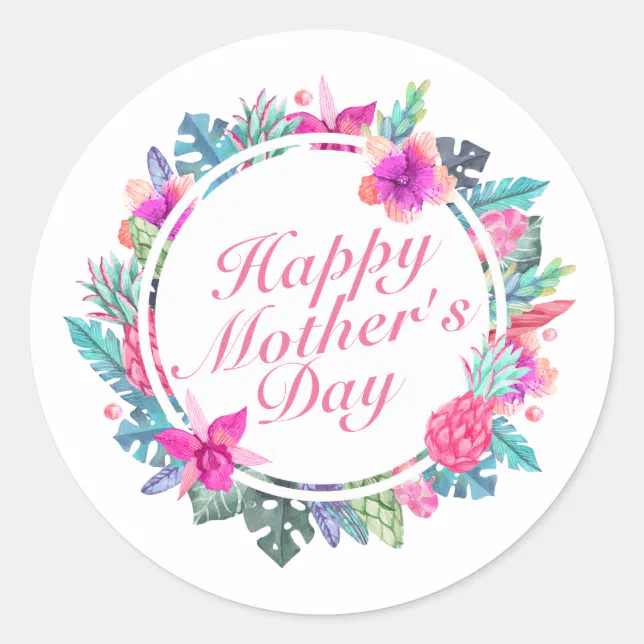 Tropical Happy Mother's Day Floral Frame Sticker | Zazzle