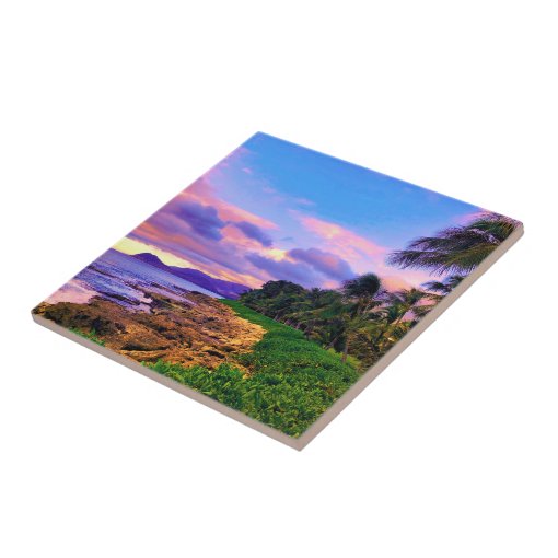 Tropical Hawaii Seashore Sunset Ceramic Tile | Zazzle