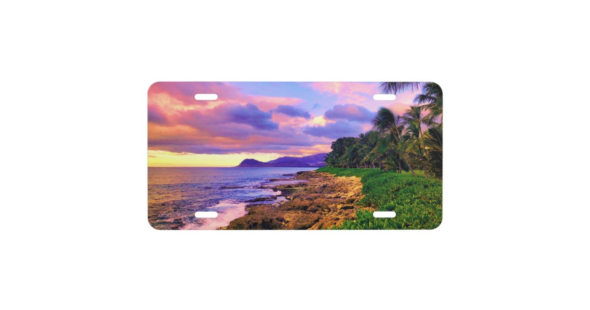 Tropical Hawaii Seashore Sunset License Plate | Zazzle
