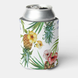 Tropical hawaii theme watercolor pineapple pattern can cooler | Zazzle