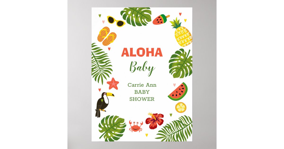 Tropical Hawaiian Aloha Baby Shower Poster | Zazzle