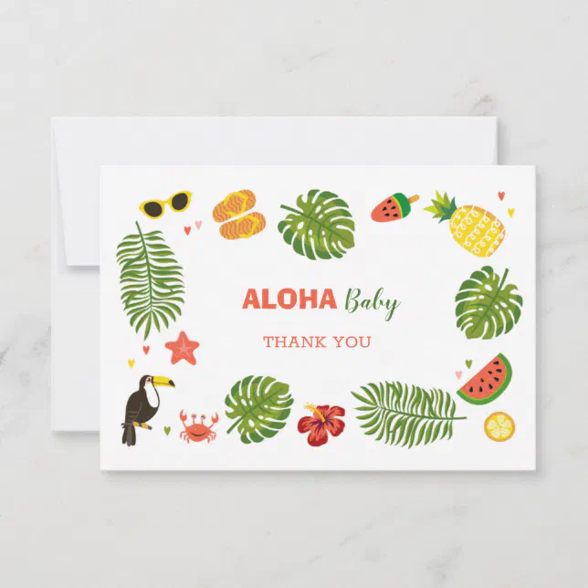 Tropical Hawaiian Aloha Baby Shower Thank You Card | Zazzle