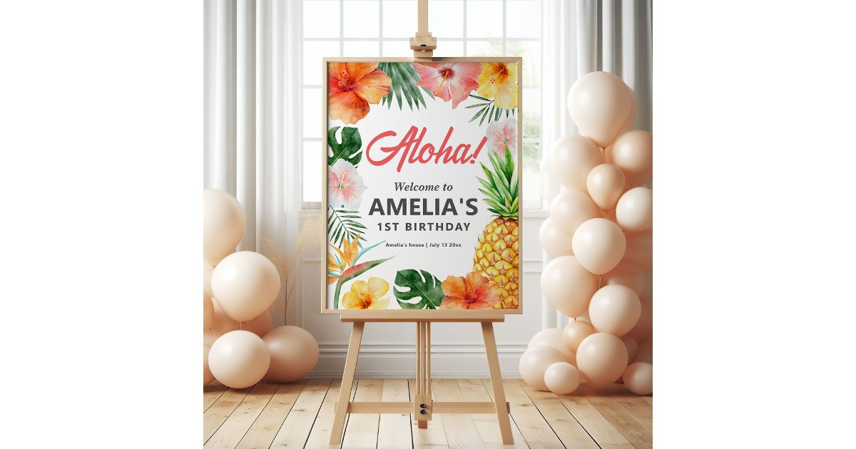 Tropical Hawaiian Birthday Party Welcome Sign | Zazzle