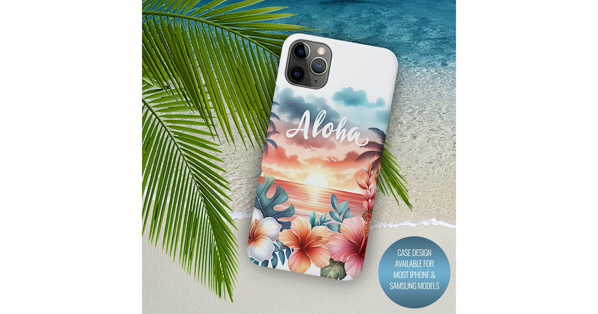 Tropical Hawaiian Floral Sunset Beach Scene Case-Mate iPhone Case | Zazzle