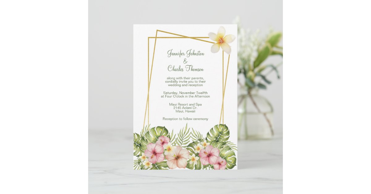 Tropical Hawaiian Flowers Wedding Invitation | Zazzle