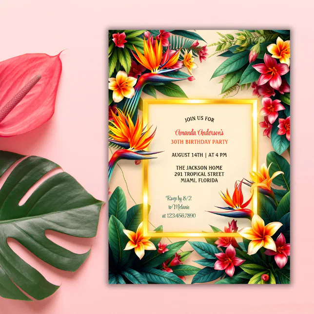 Tropical Hawaiian Hibiscus Flowers Birthday Party Invitation | Zazzle