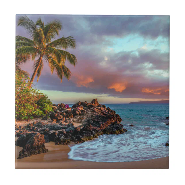 Tropical Hawaiian Palm Tree Sandy Beach Paradise Ceramic Tile | Zazzle