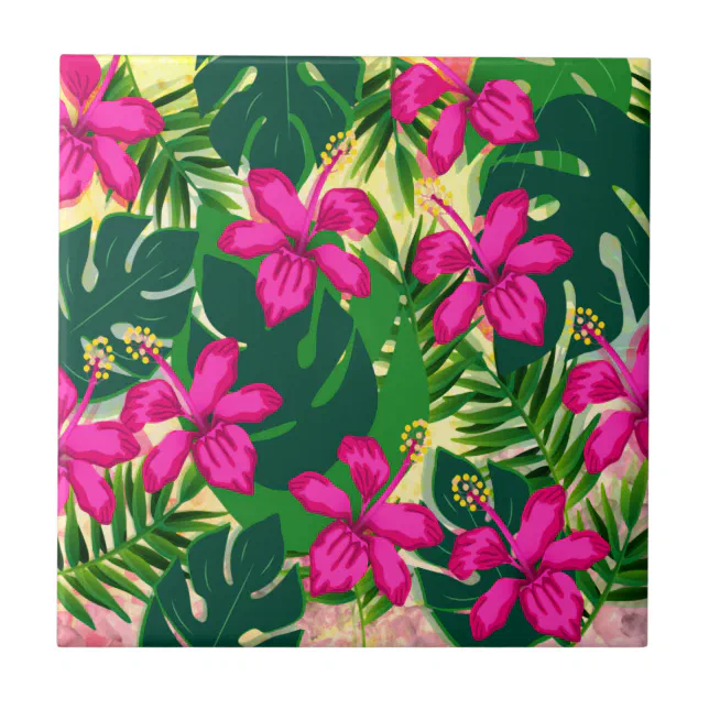 Tropical Hawaiian Style Floral Pattern Ceramic Tile | Zazzle