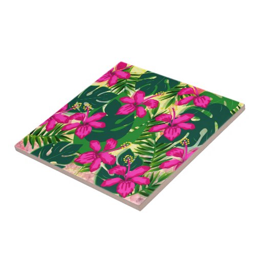 Tropical Hawaiian Style Floral Pattern Ceramic Tile | Zazzle