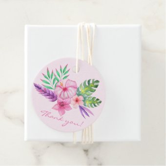 Tropical Hibiscus Bouquet - Thank You Favor Tags | Zazzle