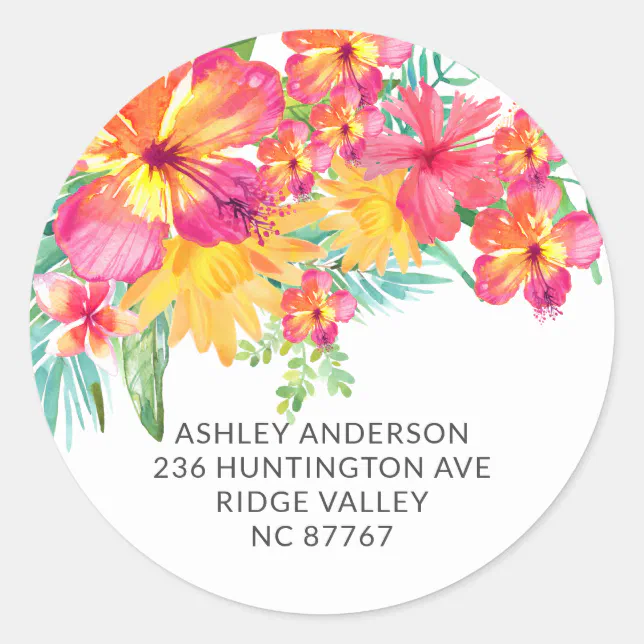 Tropical Hibiscus Floral Address Label Sticker | Zazzle