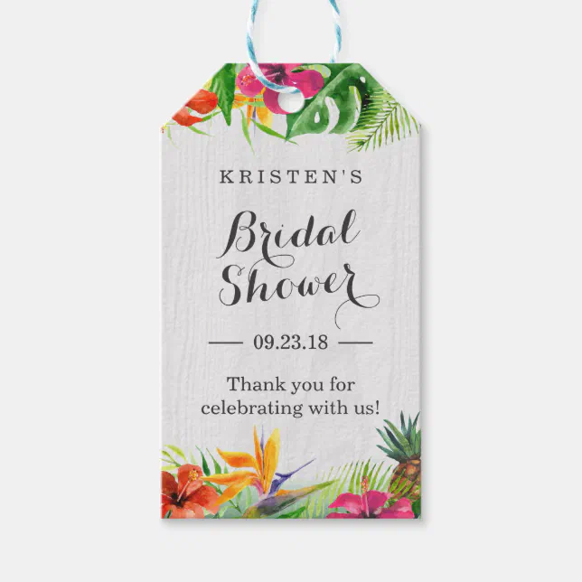 Tropical Hibiscus Floral Bridal Shower Thank You Gift Tags | Zazzle