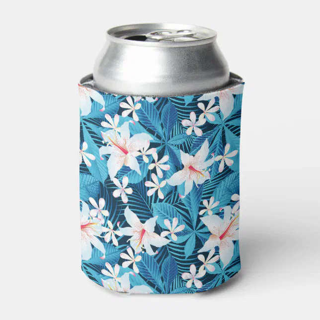 Tropical Hibiscus Floral Pattern 2 Can Cooler | Zazzle
