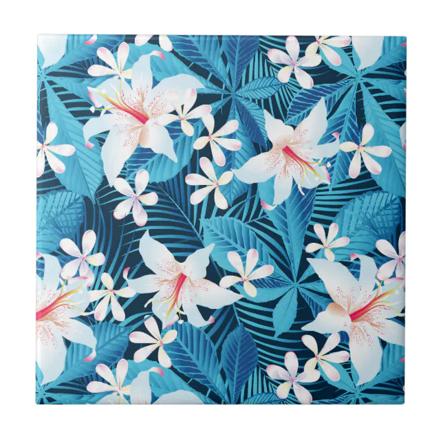 Tropical Hibiscus Floral Pattern Tile | Zazzle