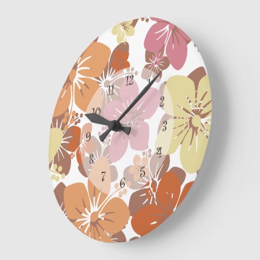 Tropical Hibiscus Flower Pattern Large Clock | Zazzle