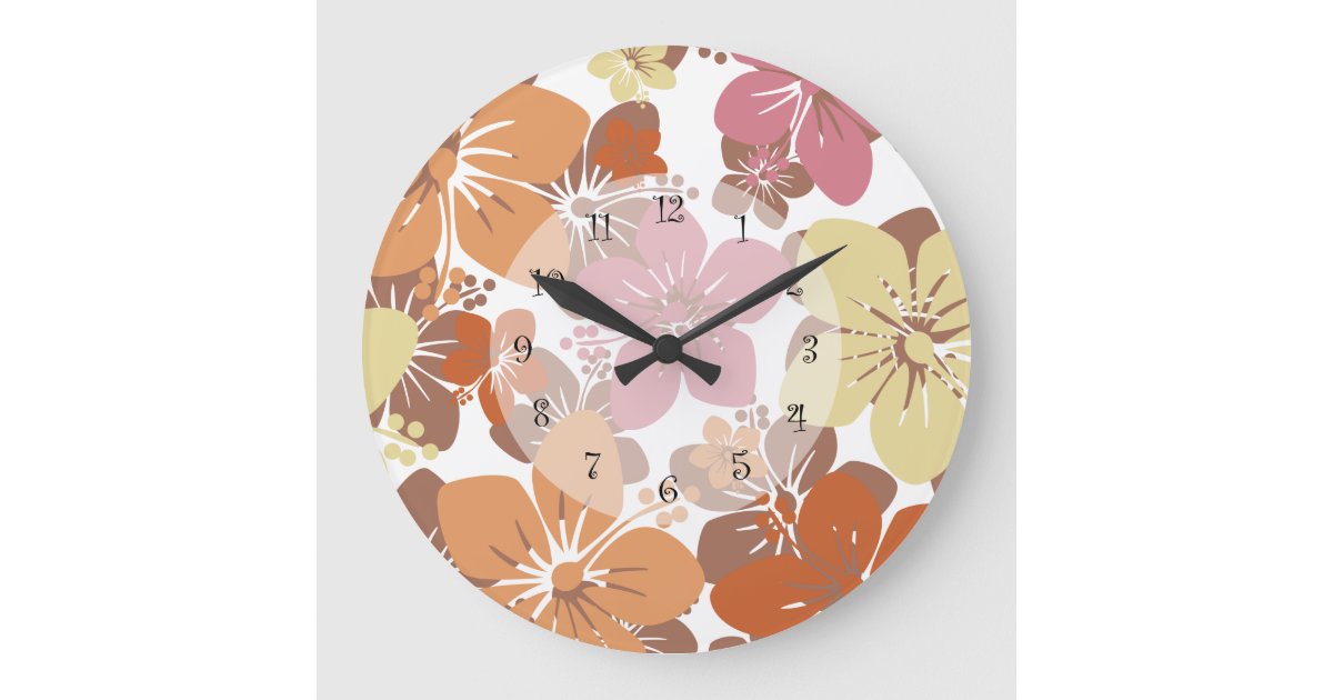 Tropical Hibiscus Flower Pattern Large Clock | Zazzle