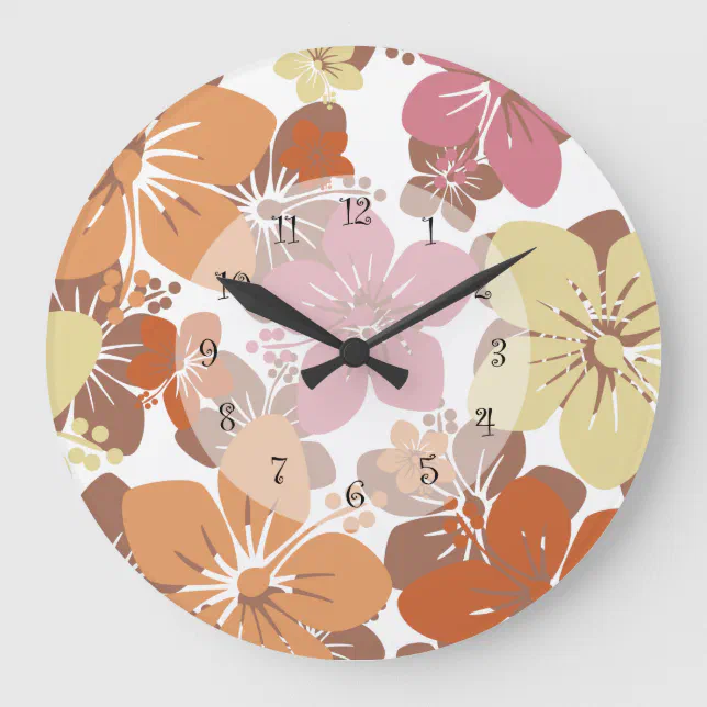 Tropical Hibiscus Flower Pattern Large Clock | Zazzle