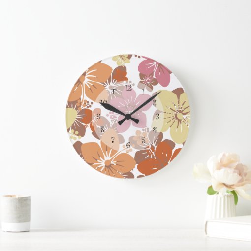 Tropical Hibiscus Flower Pattern Large Clock | Zazzle