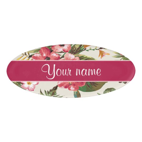 Tropical Hibiscus Flowers Pattern Name Tag | Zazzle.com