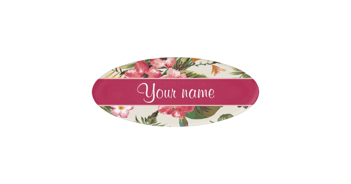 Tropical Hibiscus Flowers Pattern Name Tag | Zazzle