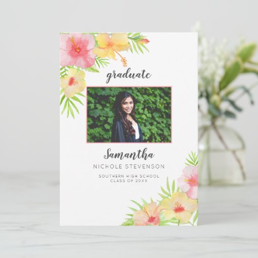 Tropical Hibiscus Graduation party invitations | Zazzle