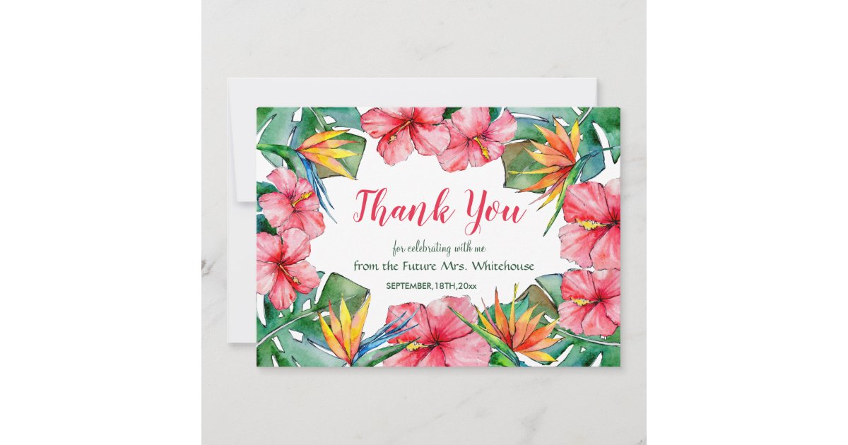 Tropical Hibiscus Hawaiian Bridal Thank You Card | Zazzle