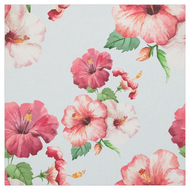 Tropical Hawaiian Hibiscus floral pattern Fabric | Zazzle